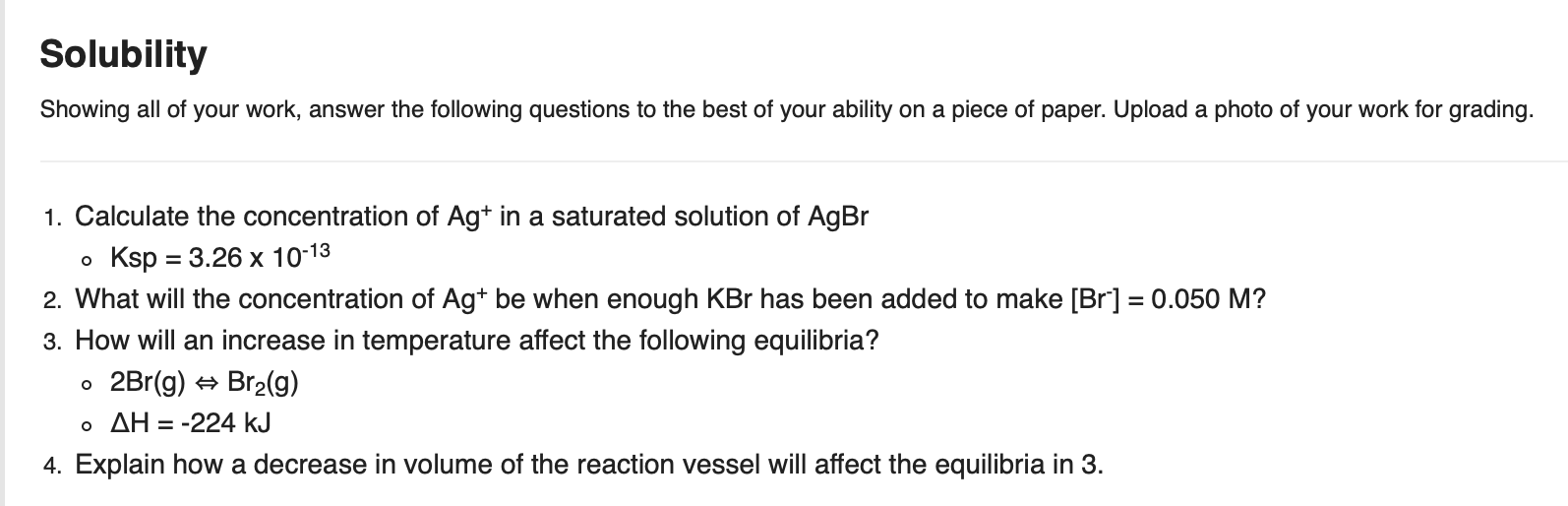 Solved Solubility Showing all of your work, answer the | Chegg.com