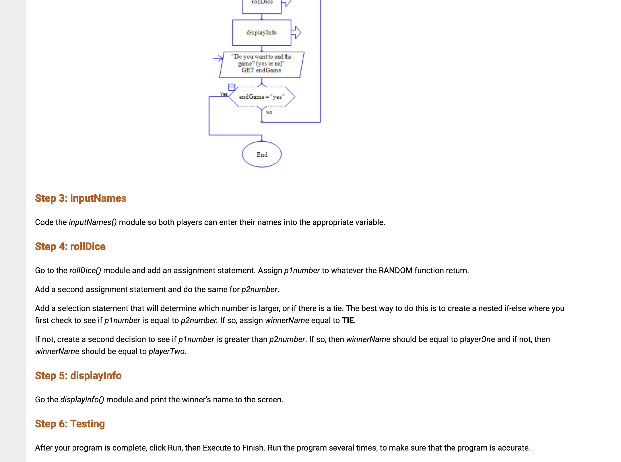 Solved Step 3: inputNames Code the inputNames() module so | Chegg.com