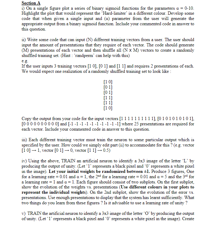 Solved TASK : To develop a single artificial neuron to | Chegg.com