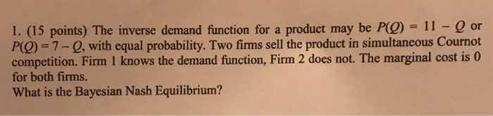 Solved 1. (15 points) The inverse demand function for a | Chegg.com
