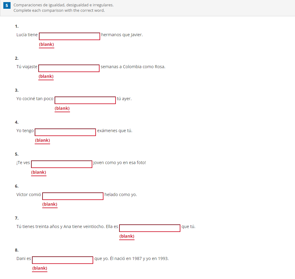 Solved 5 Comparaciones de igualdad, desigualdad e | Chegg.com