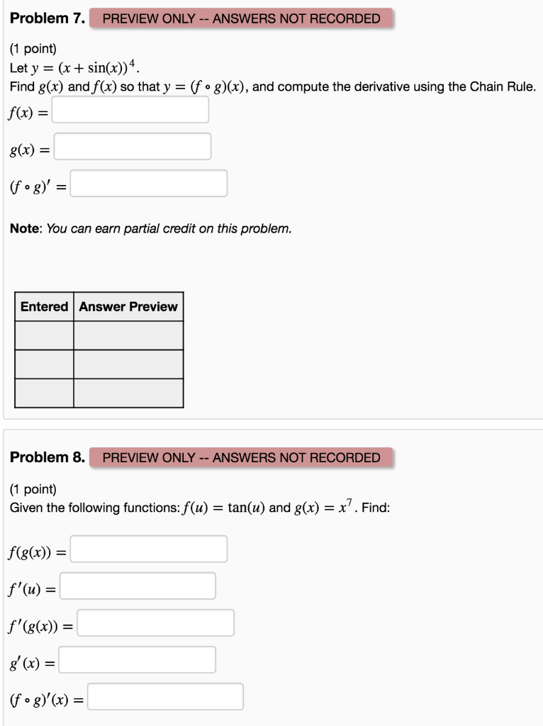 Solved Problem 7. PREVIEW ONLY --ANSWERS NOT RECORDED 1 | Chegg.com