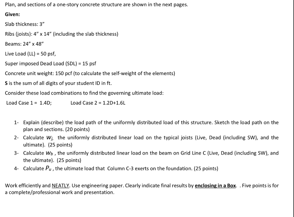 Plan, and sections of a one-story concrete structure | Chegg.com