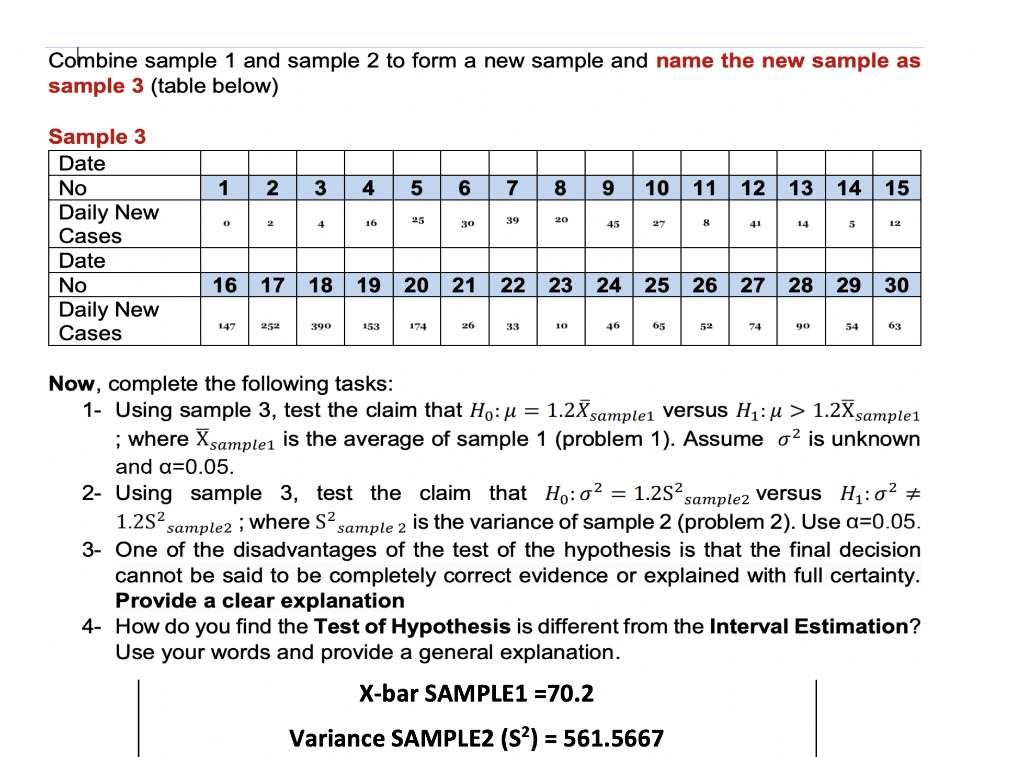 Solved Combine sample 1 and sample 2 to form a new sample | Chegg.com