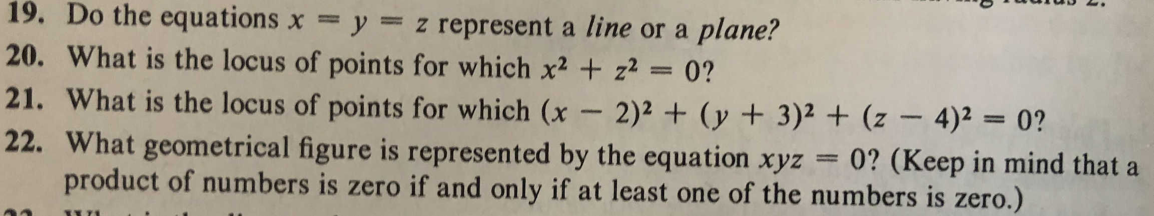 Solved 19. Do the equations x = y y = z represent a line or | Chegg.com