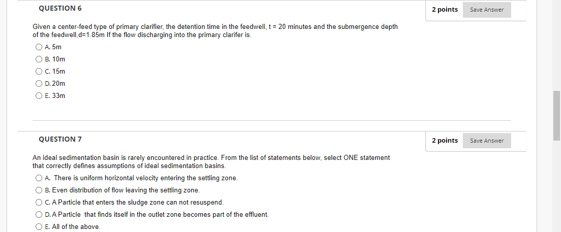 Given a center-feed type of primary clarifier, the | Chegg.com