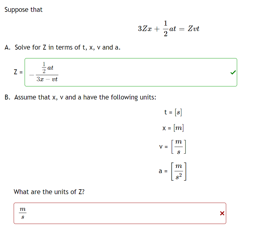 Solved Suppose that 3Zx+21at=Zvt A. Solve for Z in terms of | Chegg.com