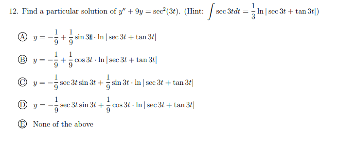 Solved (Hint: sec = sec²(3t). In sec 3t + tan 3t|) 12. Find | Chegg.com