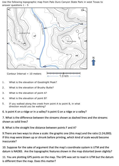 Solved Use the following topographic map from Palo Duro | Chegg.com