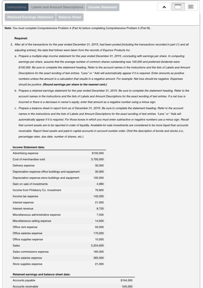 Solved Instructions Labels and Amount Descriptions Income | Chegg.com