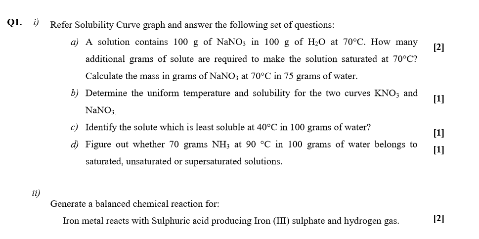 Solved Q1. i) Refer Solubility Curve graph and answer the | Chegg.com
