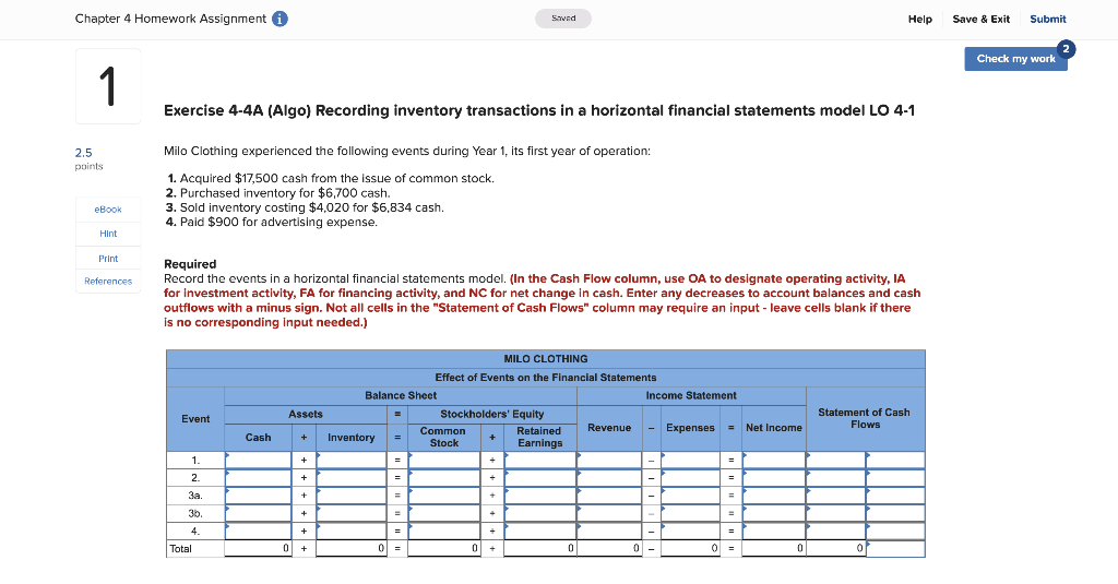 Solved Chapter 4 Homework Assignment Swed Help Save & Exit | Chegg.com