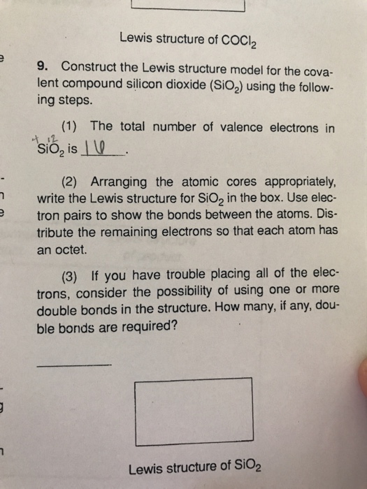 Solved Lewis structure of COCl2 9. Construct the Lewis | Chegg.com