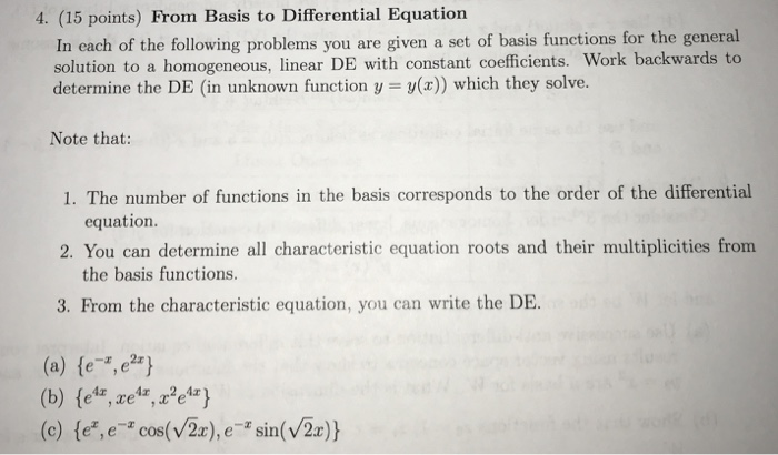 Solved 4. (15 points) From Basis to Differential Equation In | Chegg.com