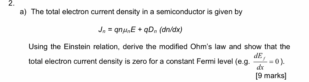 Solved a) The total electron current density in a | Chegg.com