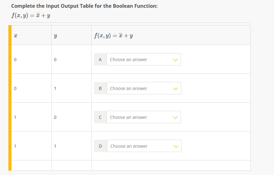 Solved Complete the Input Output Table for the Boolean | Chegg.com
