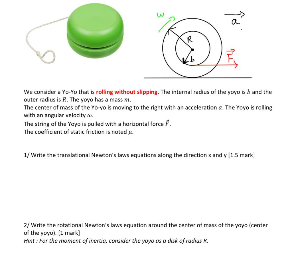 Solved To ît We consider a Yo-Yo that is rolling without | Chegg.com