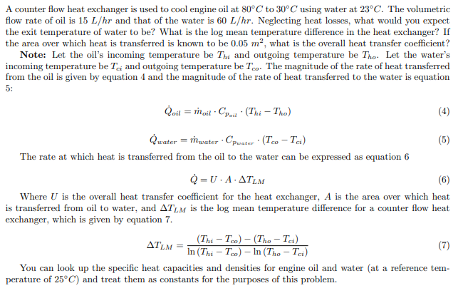 Solved A counter flow heat exchanger is used to cool engine | Chegg.com
