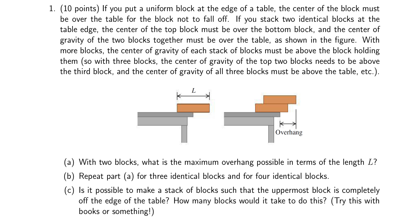Solved 1. (10 points) If you put a uniform block at the edge | Chegg.com