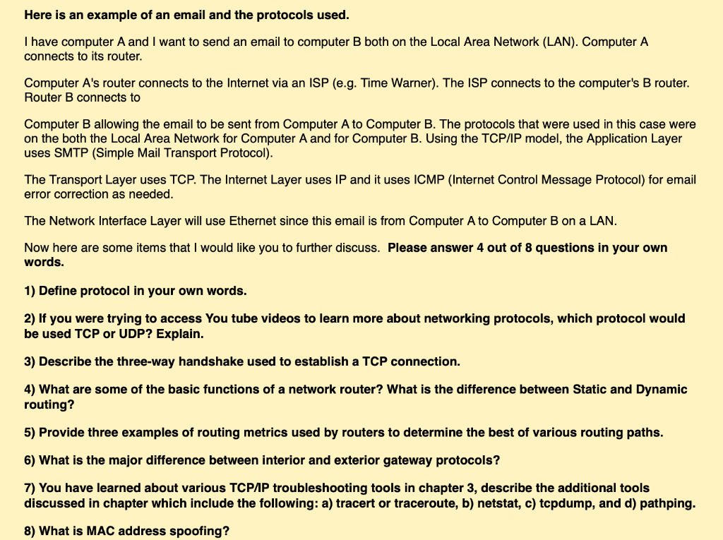 Solved Here is an example of an email and the protocols | Chegg.com