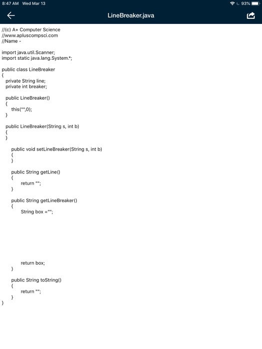 Solved 8:47 AM Wed Mar 13 93% 5·scanner-string-LineBreaker | Chegg.com