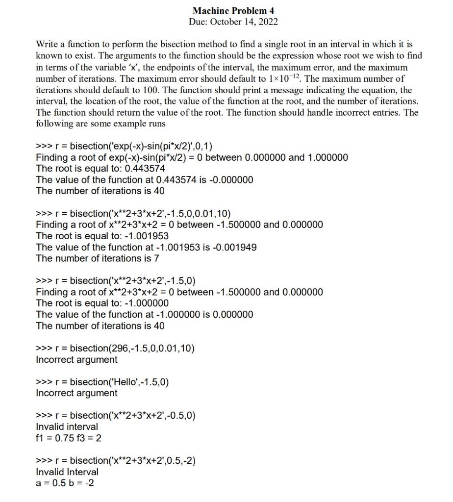 Solved Machine Problem 4 Due: October 14, 2022 Write a | Chegg.com