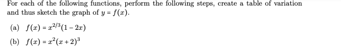 Solved For each of the following functions, perform the | Chegg.com