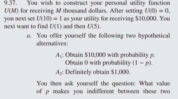 Solved You wish to construct your personal utility function | Chegg.com