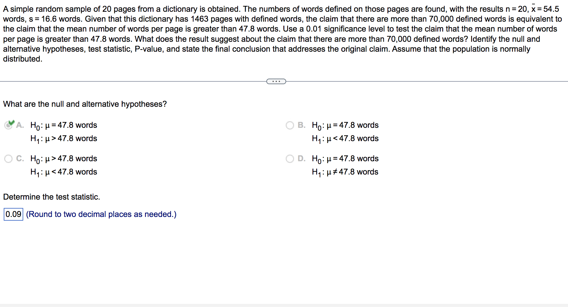 Solved A simple random sample of 20 pages from a dictionary | Chegg.com