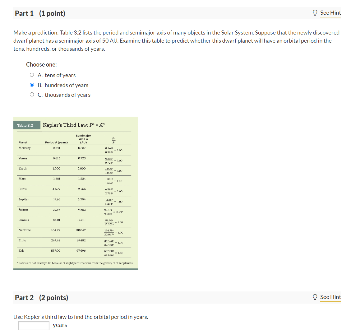 Solved Make a prediction: Table 3.2 lists the period and | Chegg.com