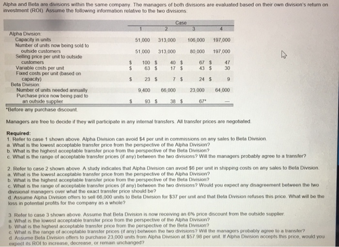 Solved Alpha and Beta are divisions within the same company. | Chegg.com