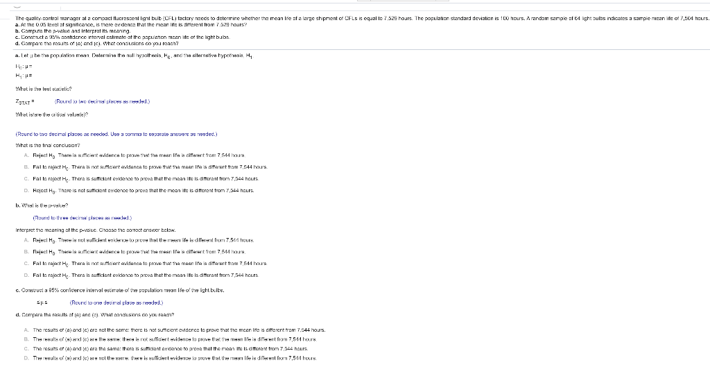 Solved The quality control marsger al a compact Huorescent | Chegg.com