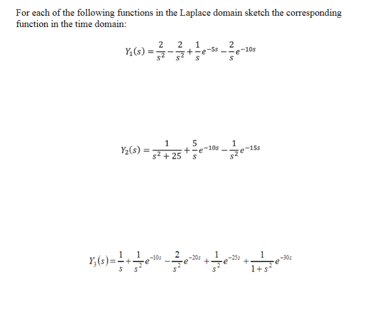 Solved For each of the following functions in the Laplace | Chegg.com