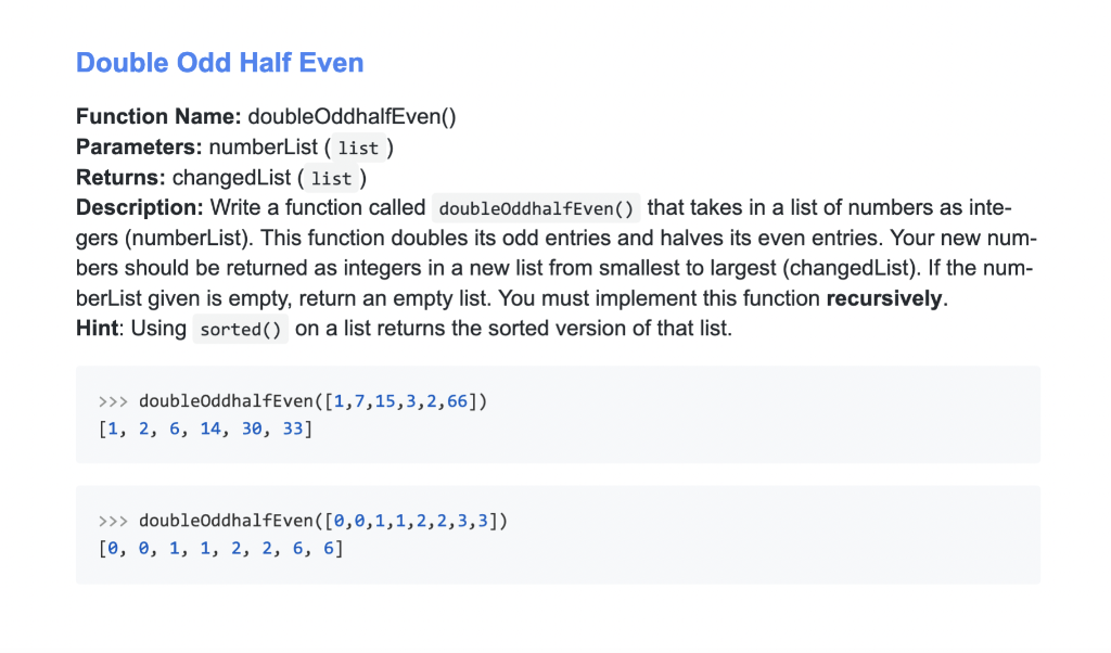 Solved Double Odd Half Even Function Name: | Chegg.com