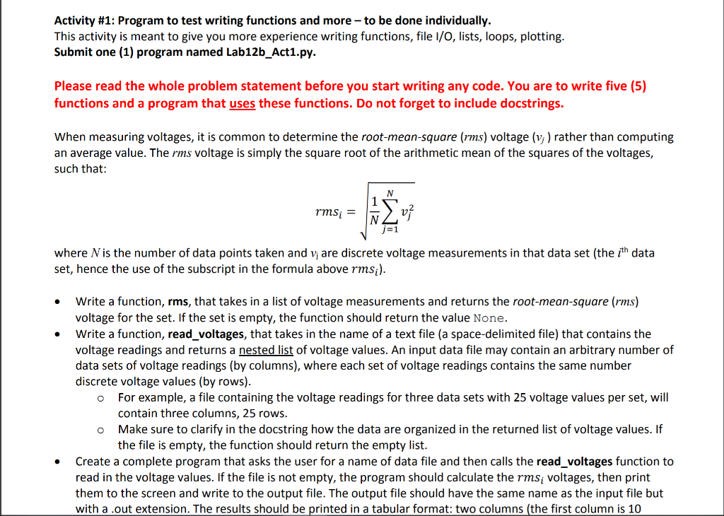 Solved Activity #1: Program to test writing functions and | Chegg.com