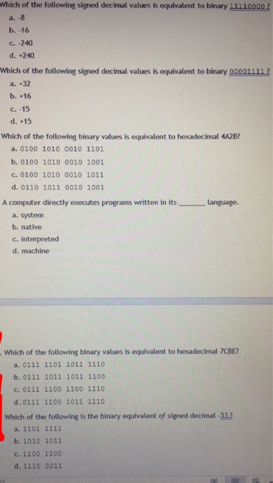 Solved Which of the following signed decimal values is | Chegg.com