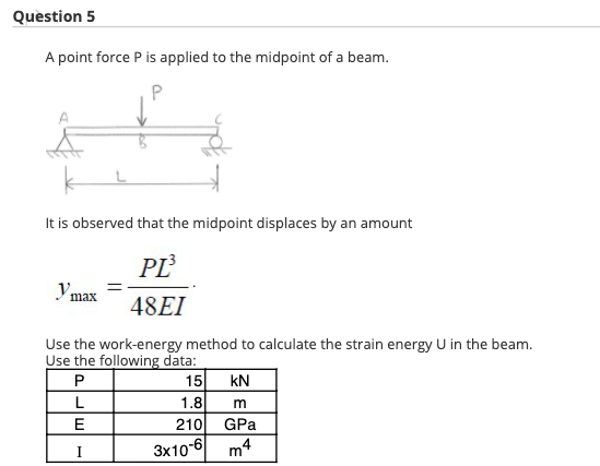 Solved A point force P is applied to the midpoint of a beam. | Chegg.com