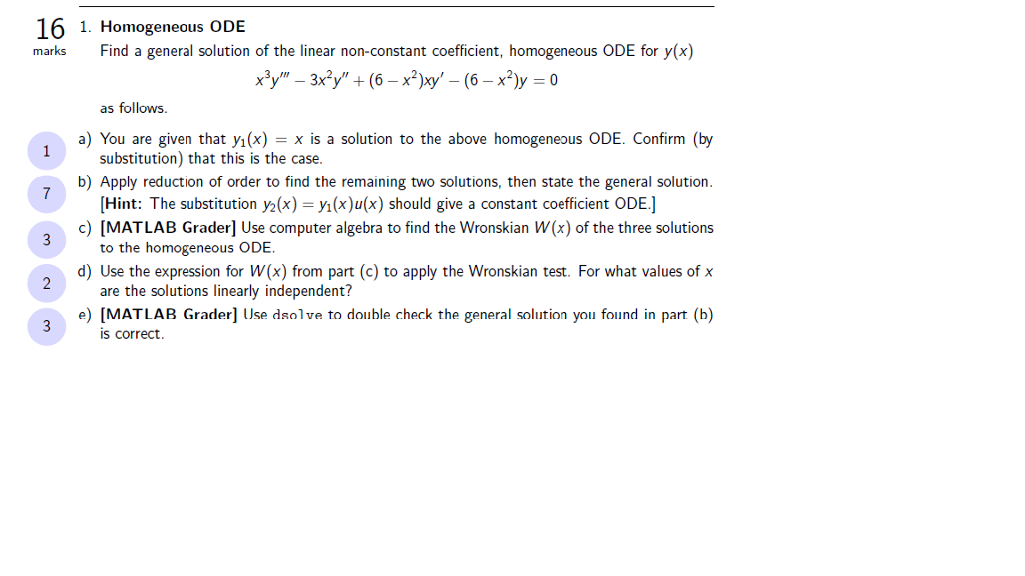 Solved 16 1. Homogeneous ODE marks Find a general solution | Chegg.com