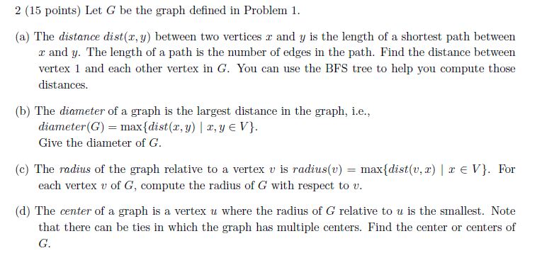 2 (15 points) Let G be the graph defined in Problem | Chegg.com