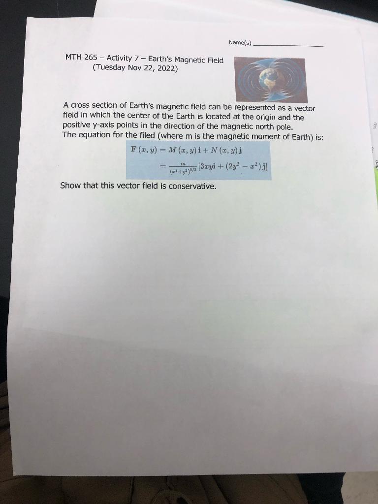 Solved Name(5) MTH 265 - Activity 7 - Earth's Magnetic Field | Chegg.com