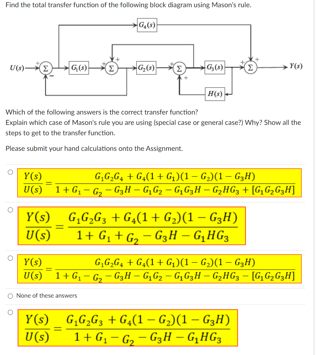 Solved Find The Total Transfer Function Of The Following 
