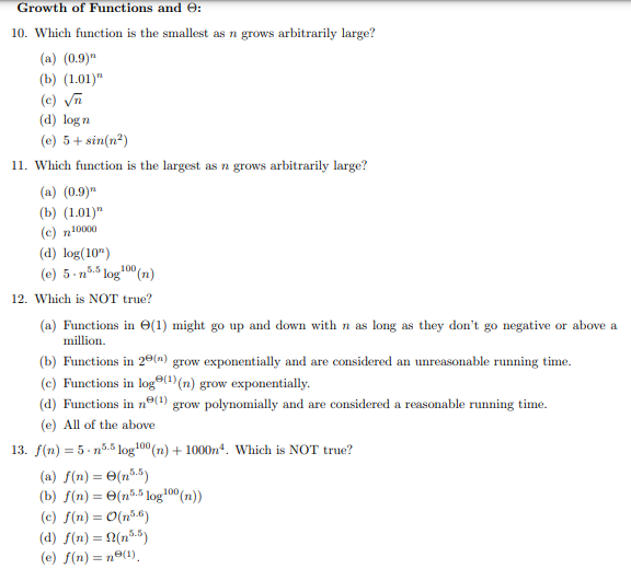 Solved Growth of Functions and Θ ﻿:Which function is the | Chegg.com