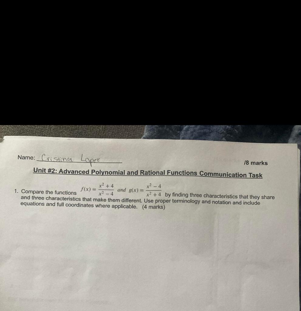 Solved Name: Cristina Lopez 18 marks Unit #2: Advanced | Chegg.com