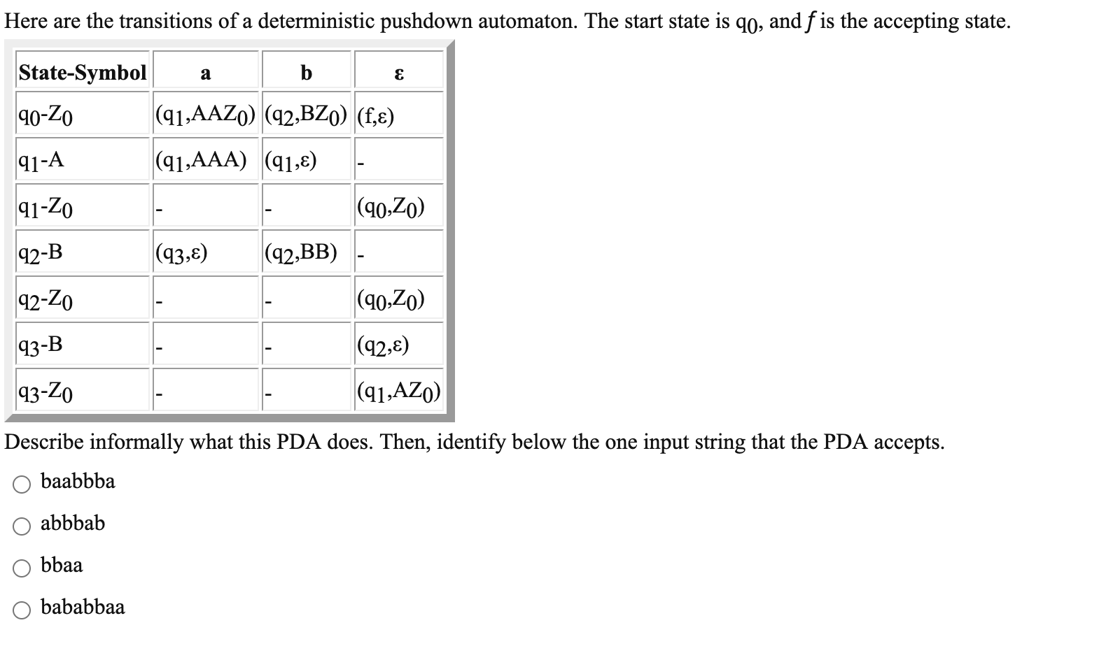 Solved Here are the transitions of a deterministic pushdown | Chegg.com