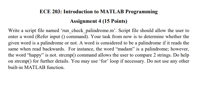 Solved ECE 203: Introduction to MATLAB Programming | Chegg.com