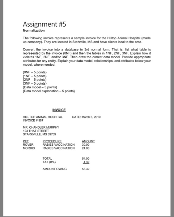 Solved Assignment #5 Normalization The following invoice | Chegg.com