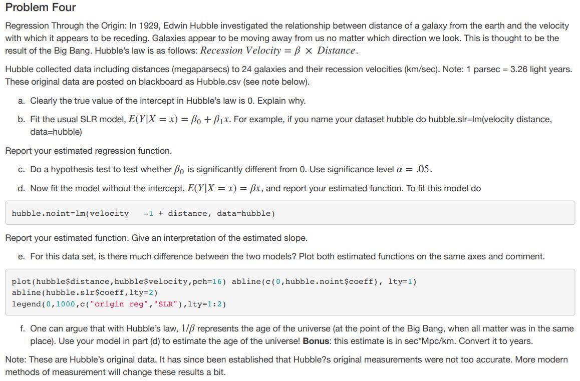 Solved Problem Four Regression Through the Origin: In 1929, | Chegg.com