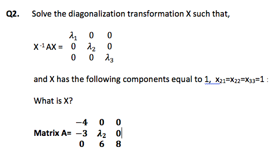 Solved Q2. Solve the diagonalization transformation X such | Chegg.com