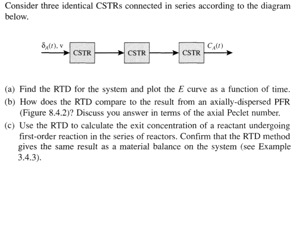 Consider three identical CSTRs connected in series | Chegg.com