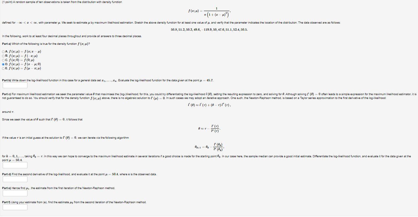 Solved (1 point) A random sample of ten observations is | Chegg.com